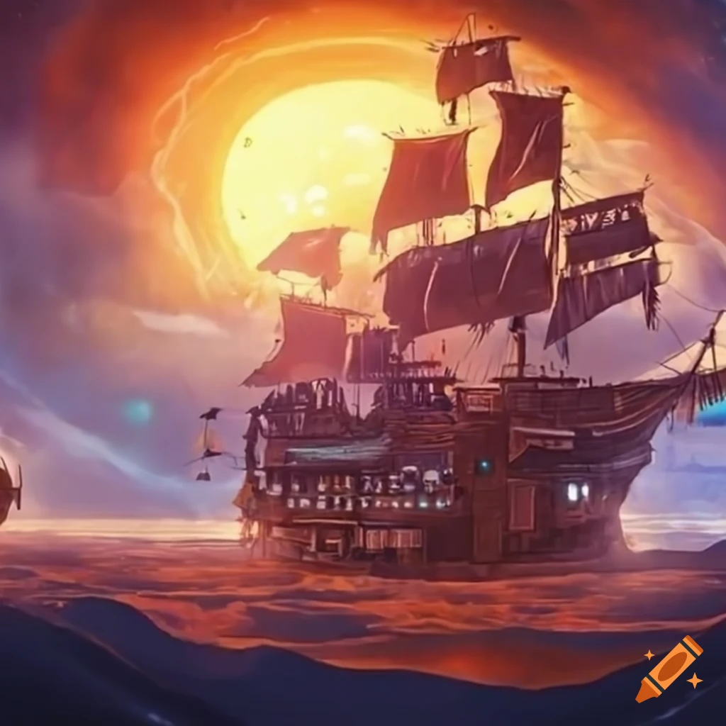 Sci-fi art of space pirates in a futuristic ship on Craiyon