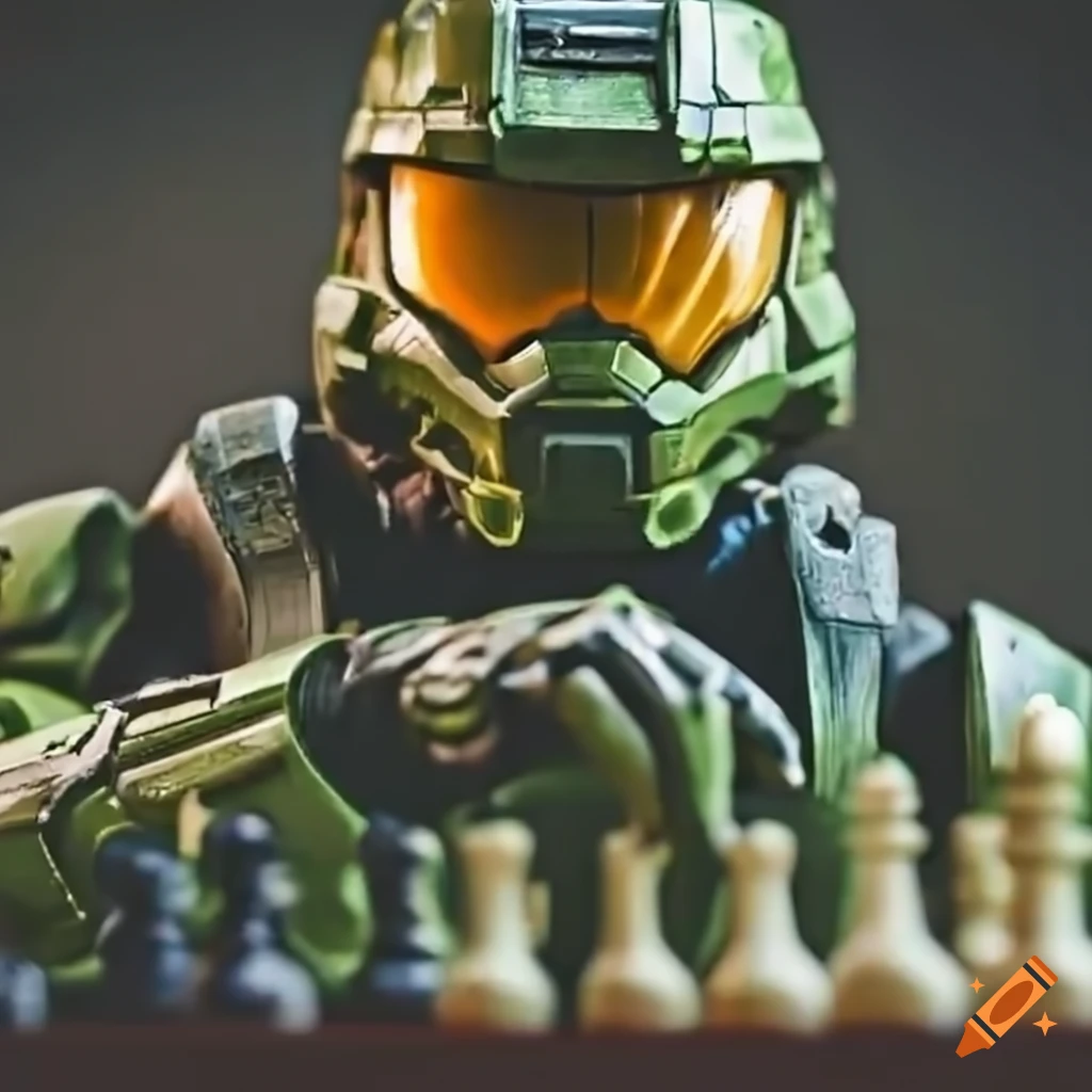 Satirical illustration of master chief playing chess against doomguy on ...