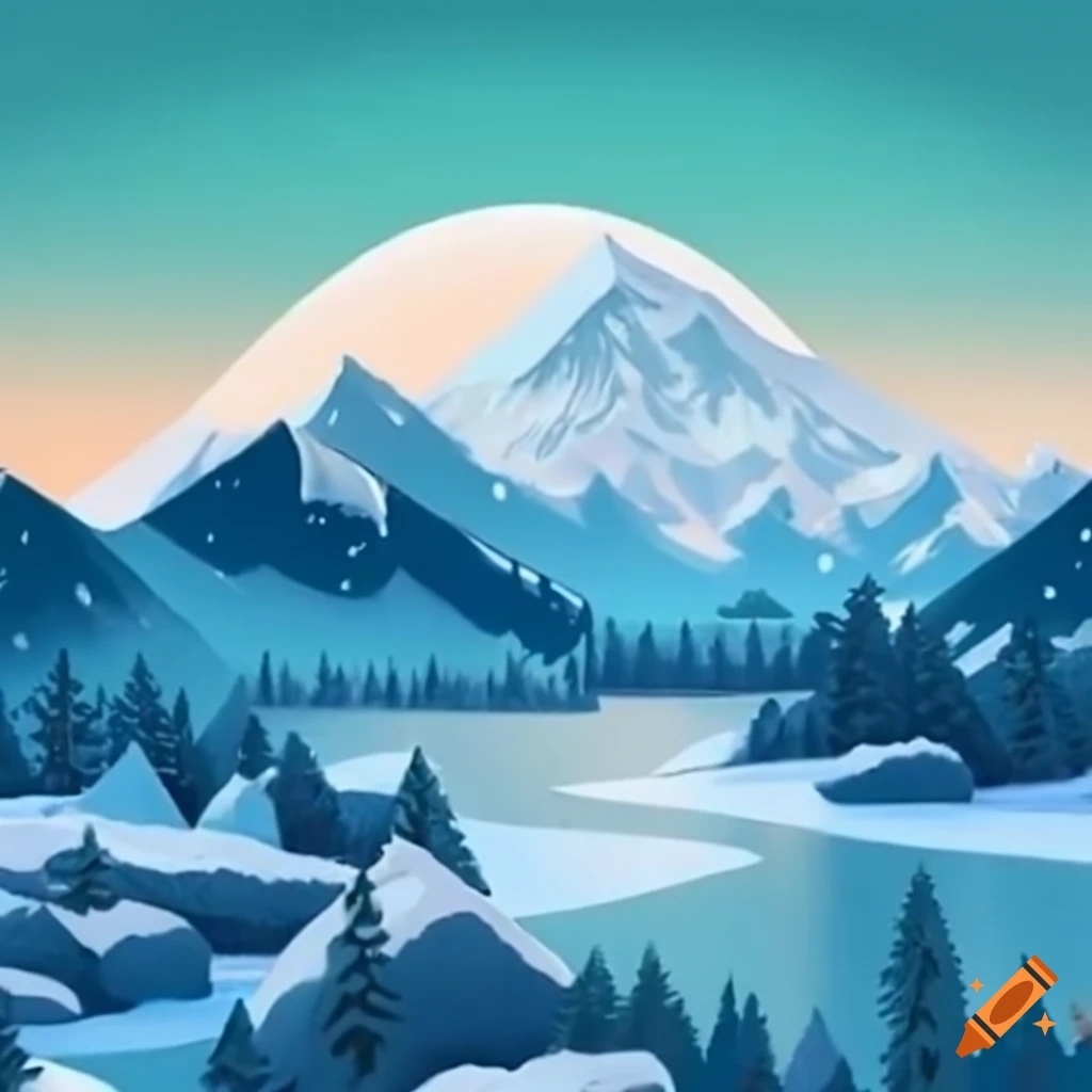 Winter landscape of snow-capped mountains on Craiyon