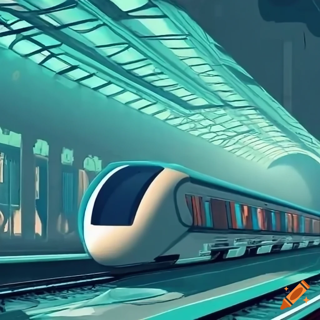 Sleek Train Rushing Through A Futuristic Train Station On Craiyon
