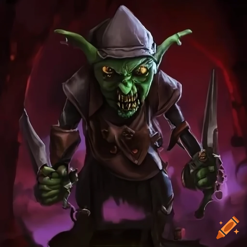 Image of an evil goblin carrying stolen swords on Craiyon