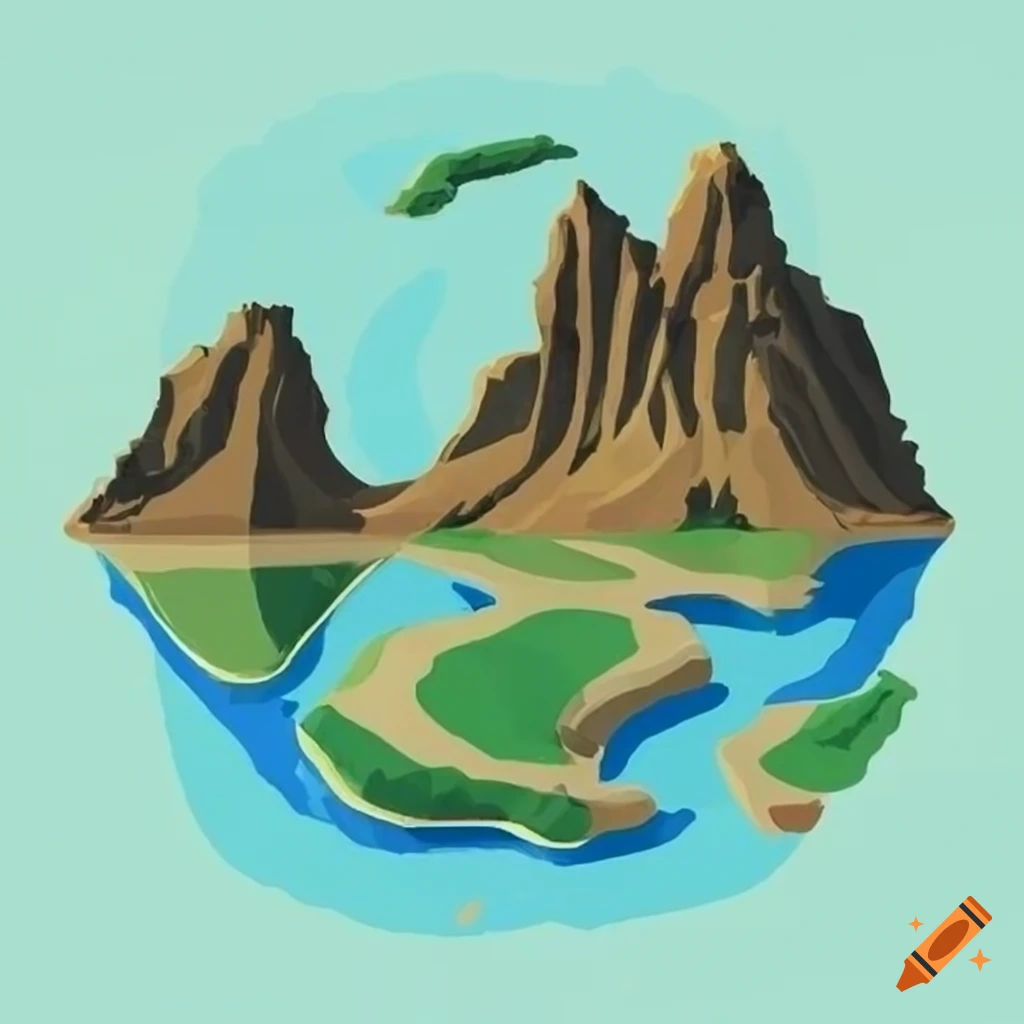 Map illustrating various landforms and water bodies on Craiyon