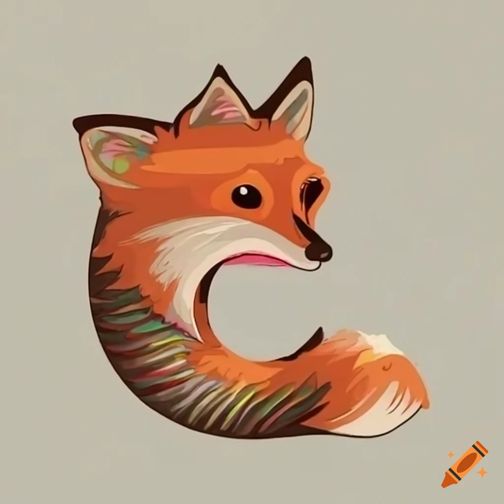 Cute fox curled up like the letter c