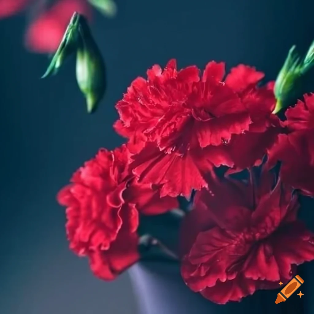Overhead view of red and light red carnations in a bushel