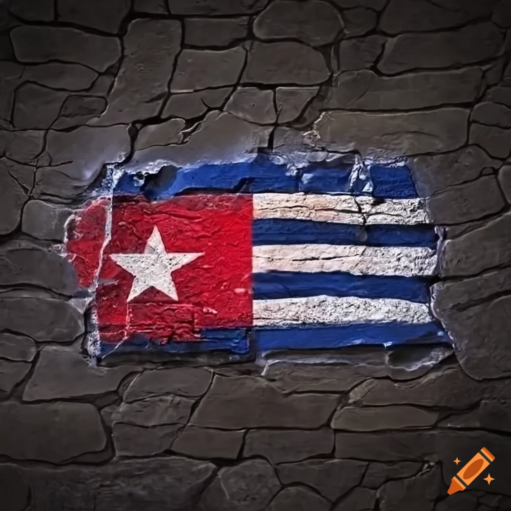 Cuban flag engraved on a wet stone wall on Craiyon