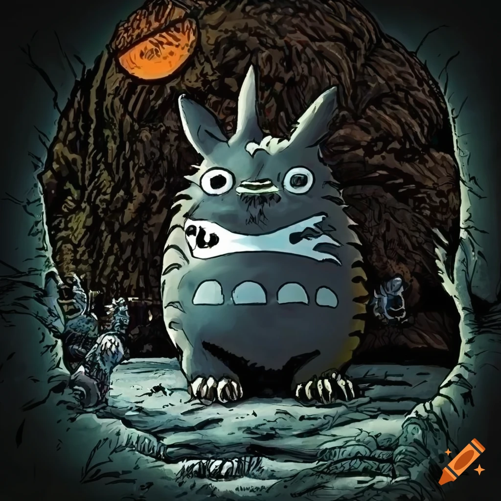 Graphic novel artwork of Blade Runner, Godzilla, Totoro, and Garfield ...