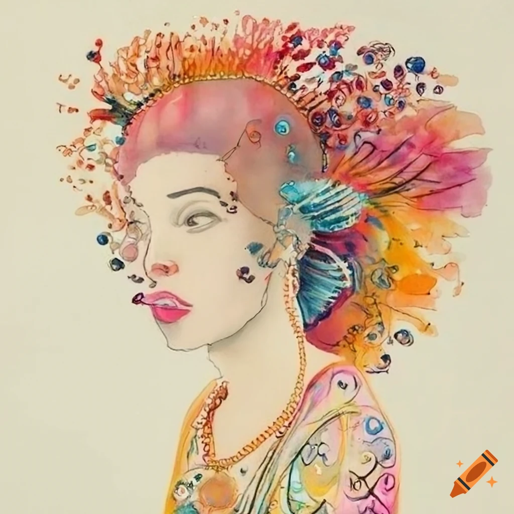 Ink illustration with coral, fish, and seashells on Craiyon