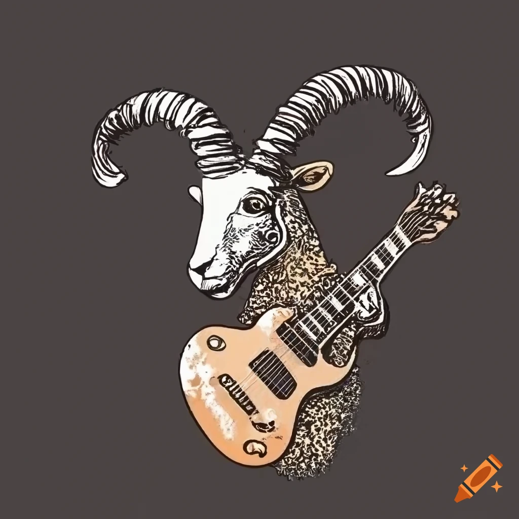 Goat holding a peace sign and electric guitar drawing on Craiyon