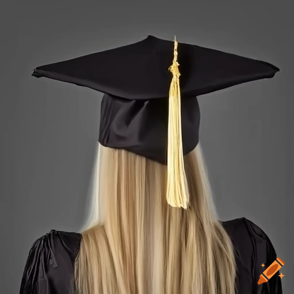 Blonde woman wearing graduation cap and gown on Craiyon