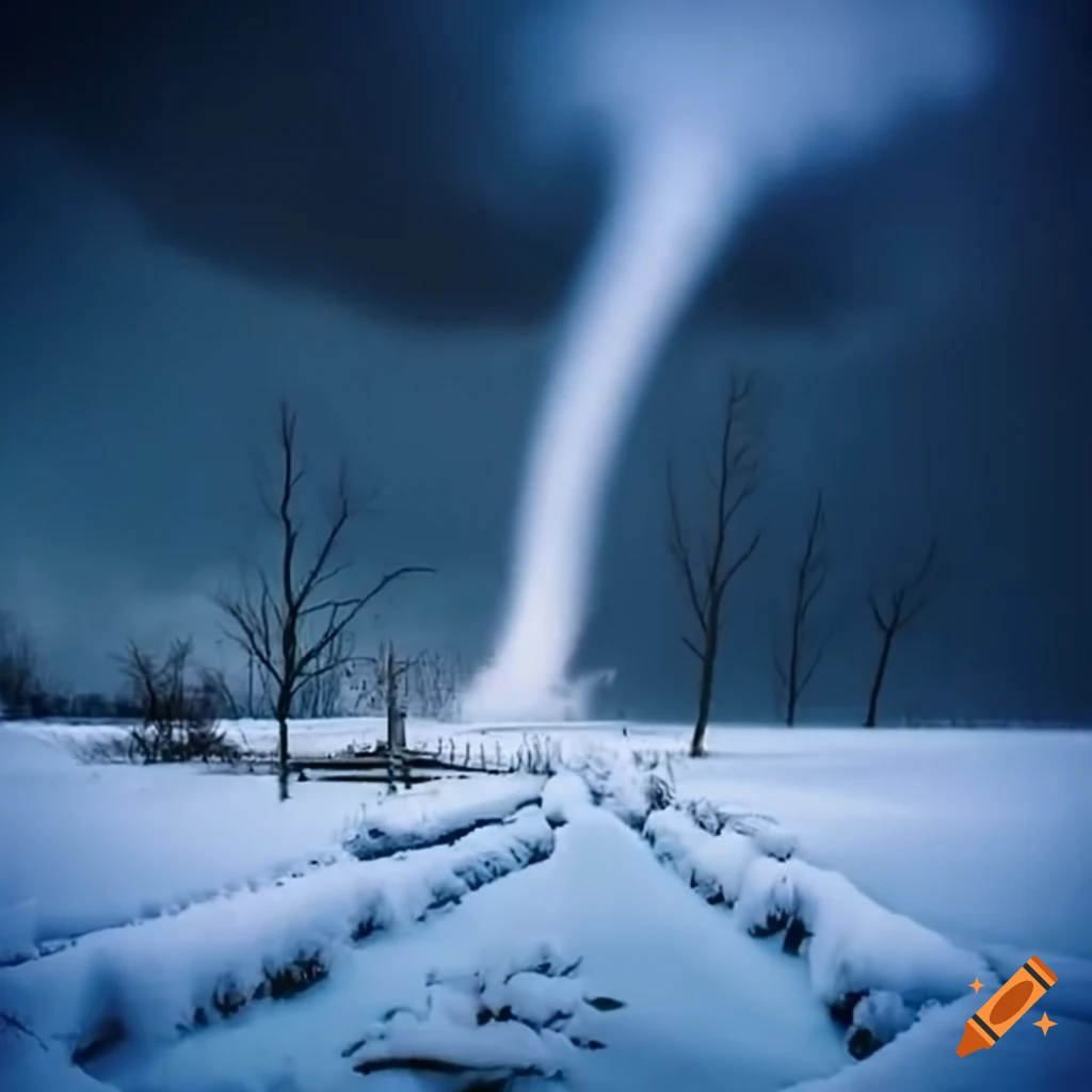 Winter scene with a tornado on Craiyon