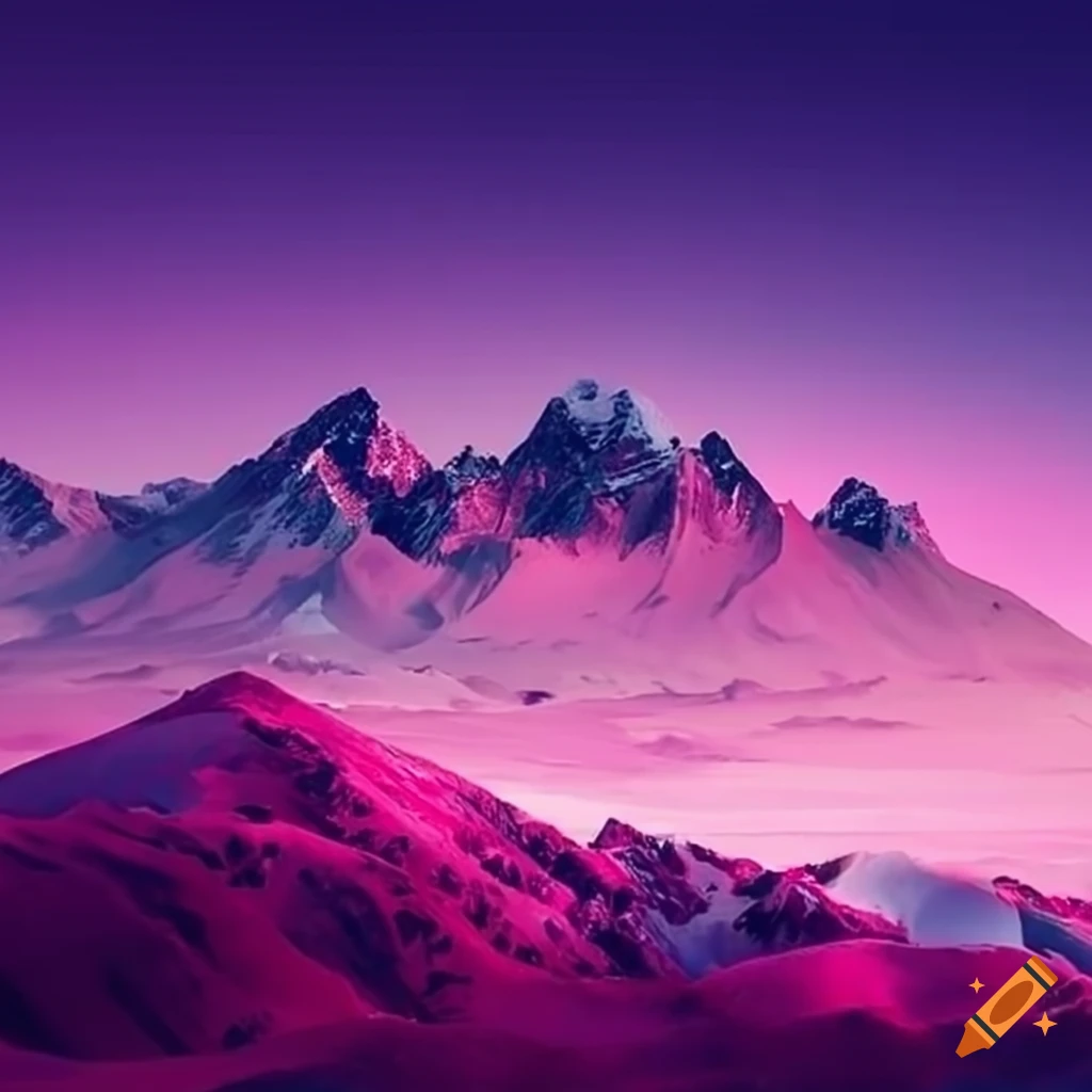 Pink snow-covered mountain on Craiyon