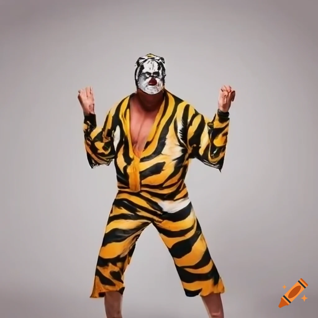 Wrestler in tiger mask and robe on Craiyon
