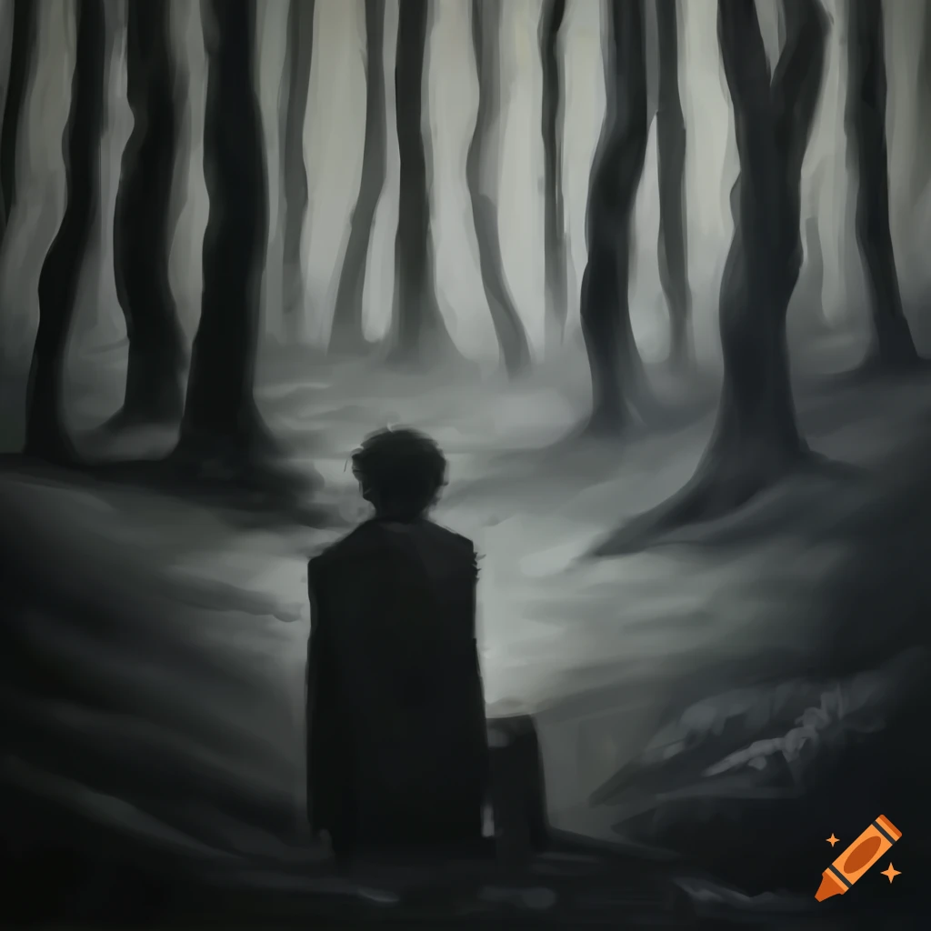 Man lost in a forest on Craiyon