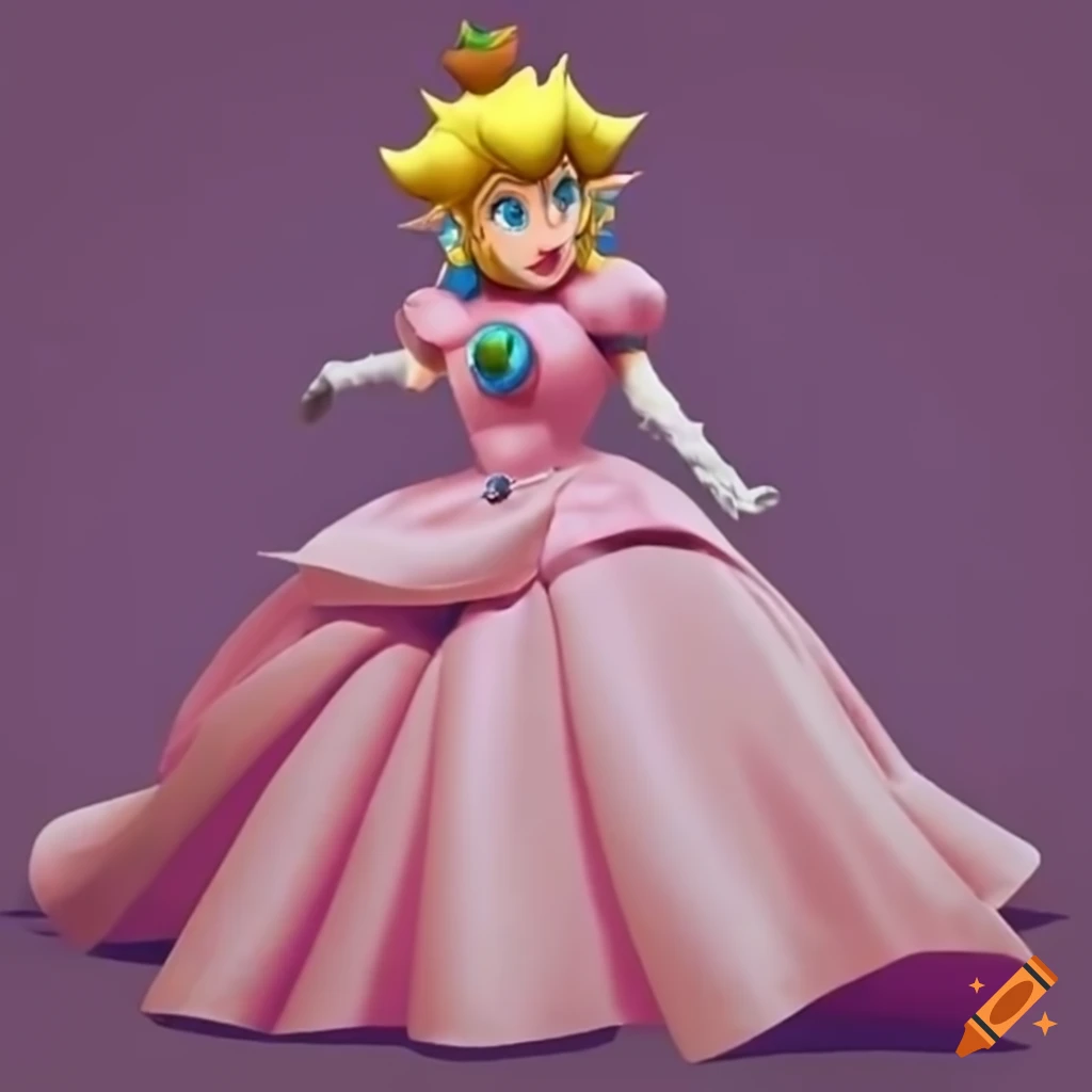 Link dressed as princess peach in a pink ballgown on Craiyon