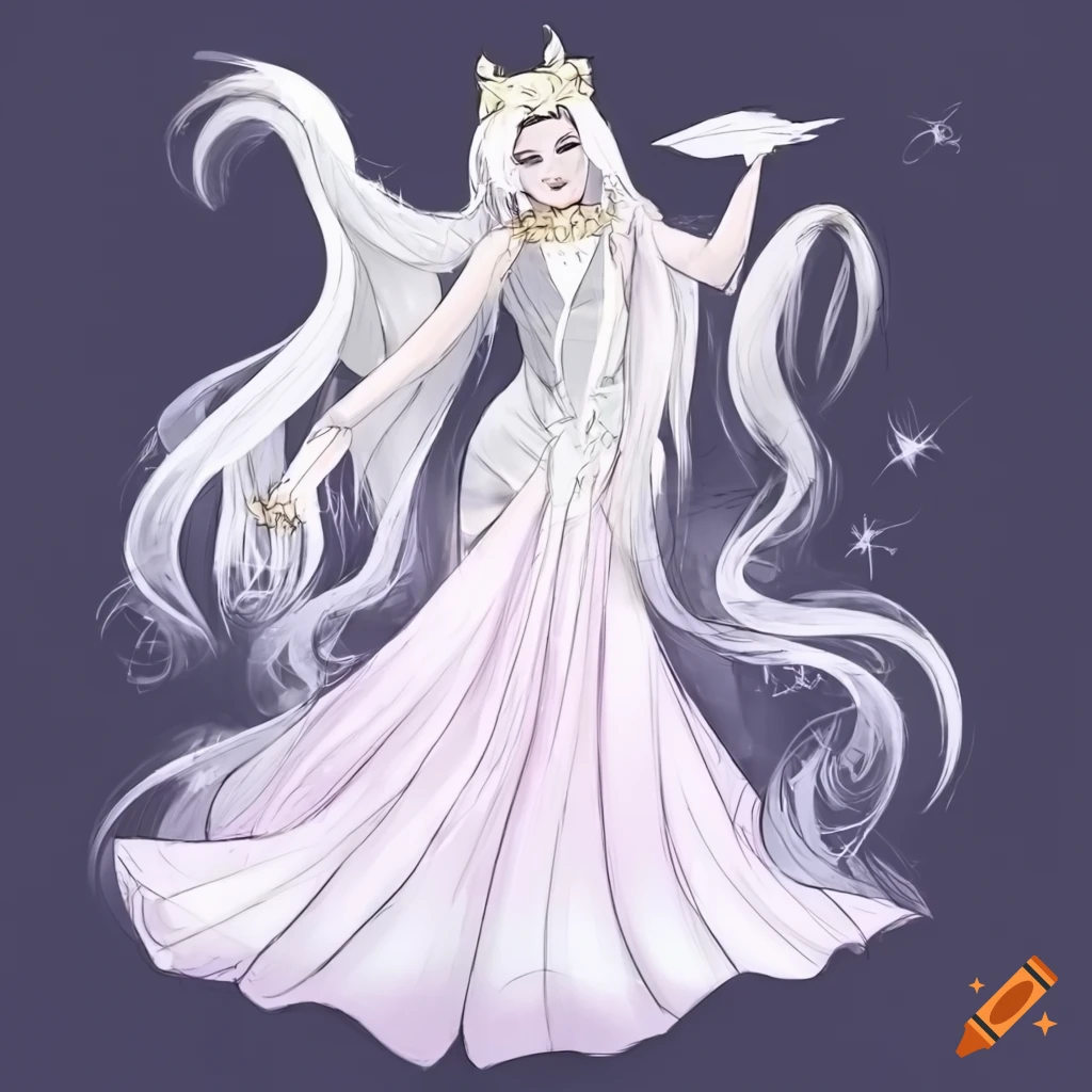 Black and white drawing of a levitating empress