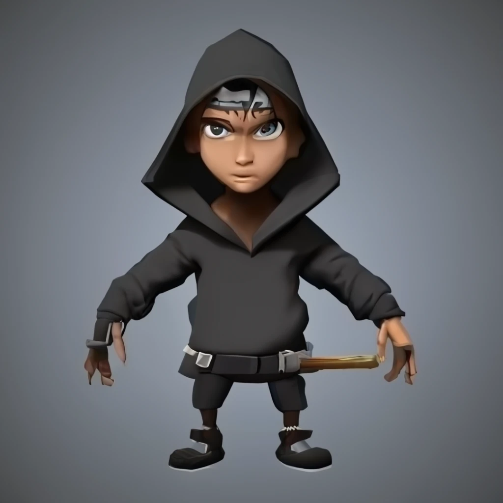 Cartoon of a hooded ninja character