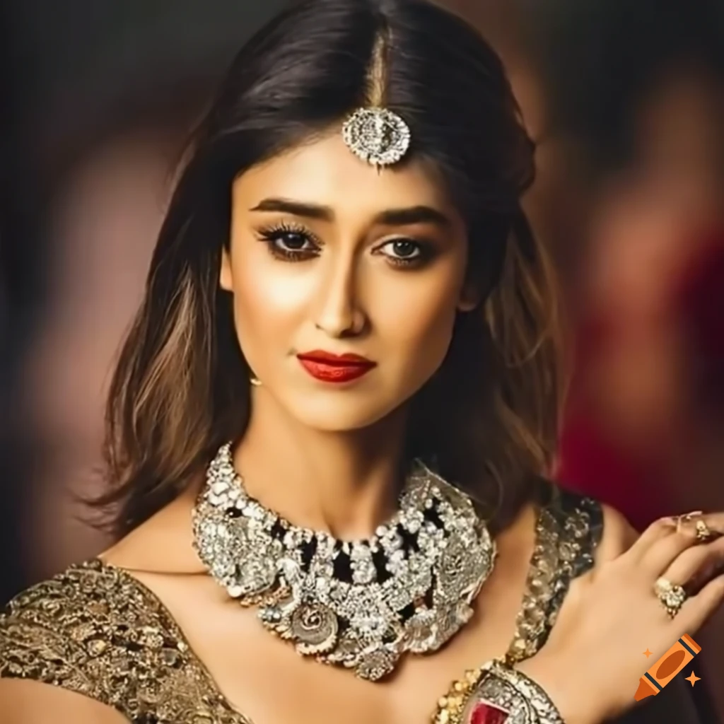 Close-up of ileana d'cruz wearing an elegant necklace on Craiyon