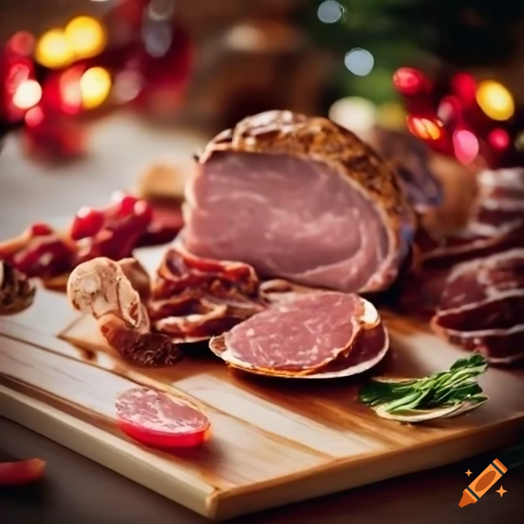 Festive holiday table filled with delicious meat and charcuterie