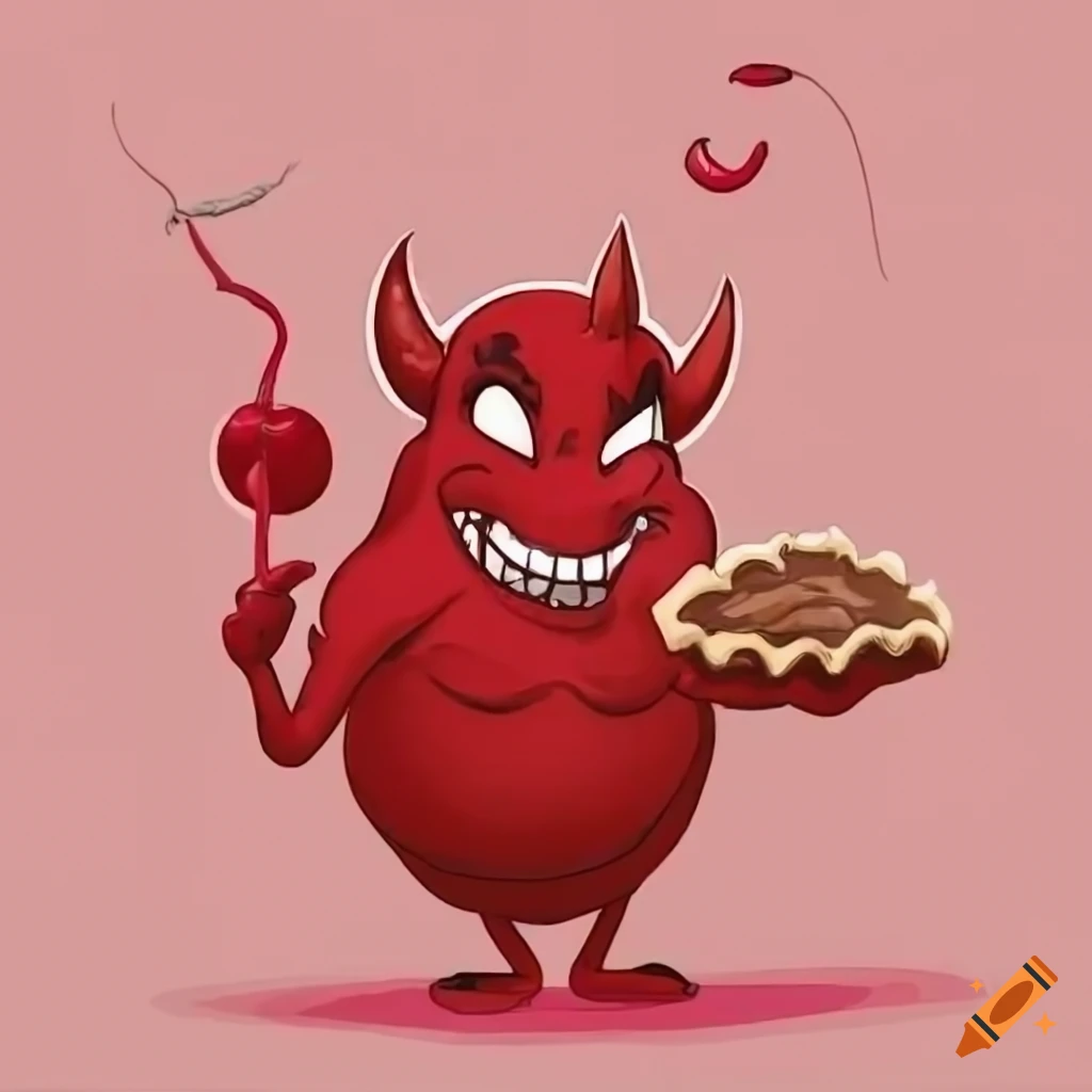 Cartoon devil with cherry pie on Craiyon