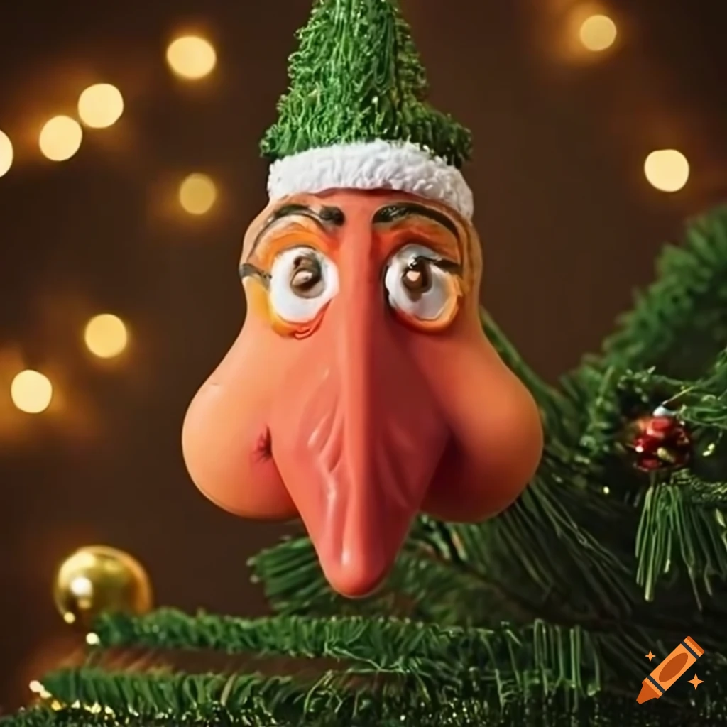 Decorated christmas tree in the shape of a giant nose