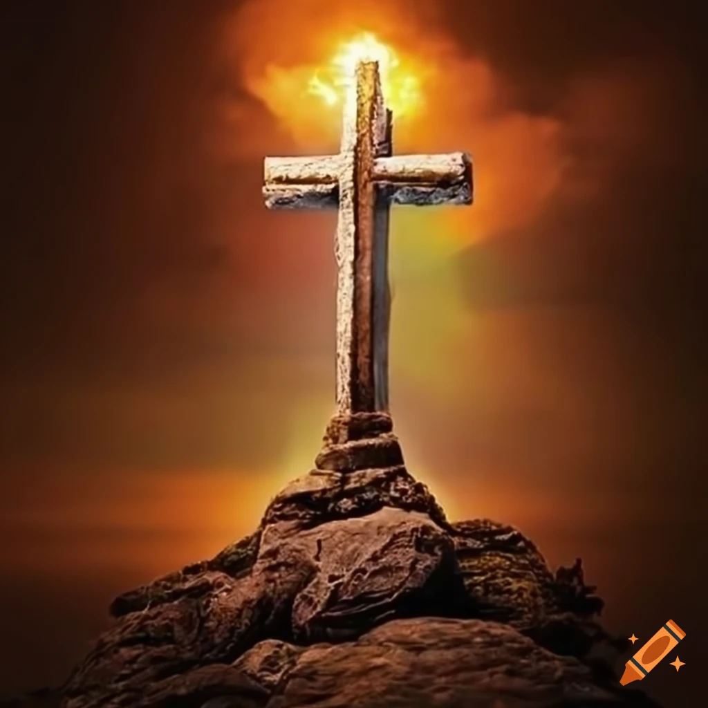 Symbolic cross on a rock on Craiyon