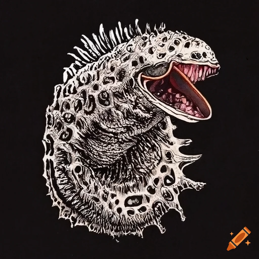 Black and purple monster design on white background with faded edges on ...