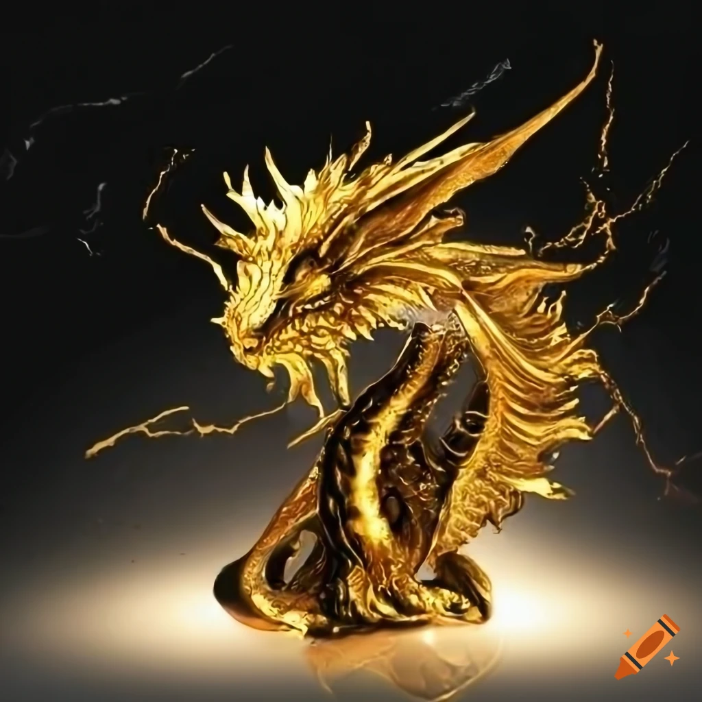 Gold and black marble dragon sculpture