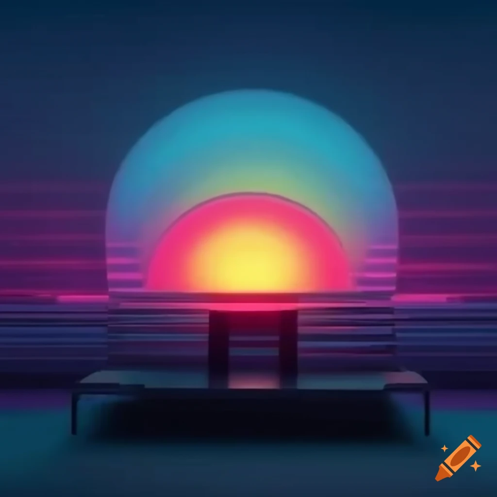 Vaporwave-inspired room with sunset vibes