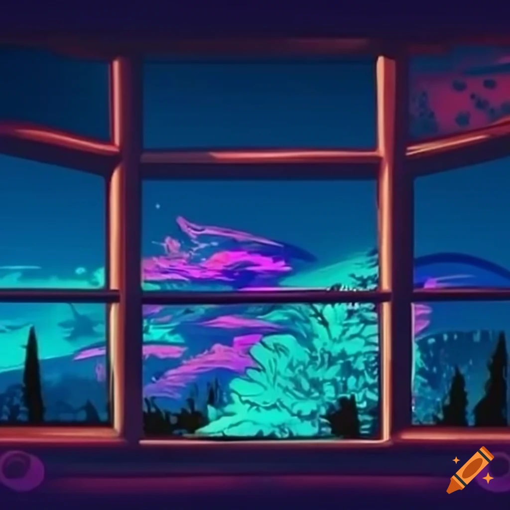 Trippy view from window with snow on Craiyon