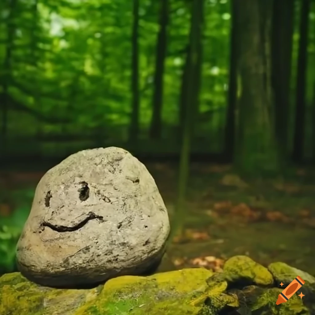 Rock with a smiley face in the woods