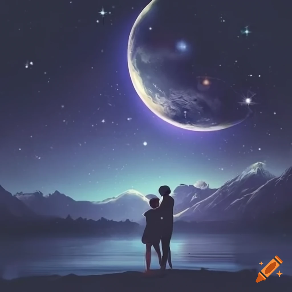 Romantic Couple Walking Under The Moonlit Sky On Craiyon
