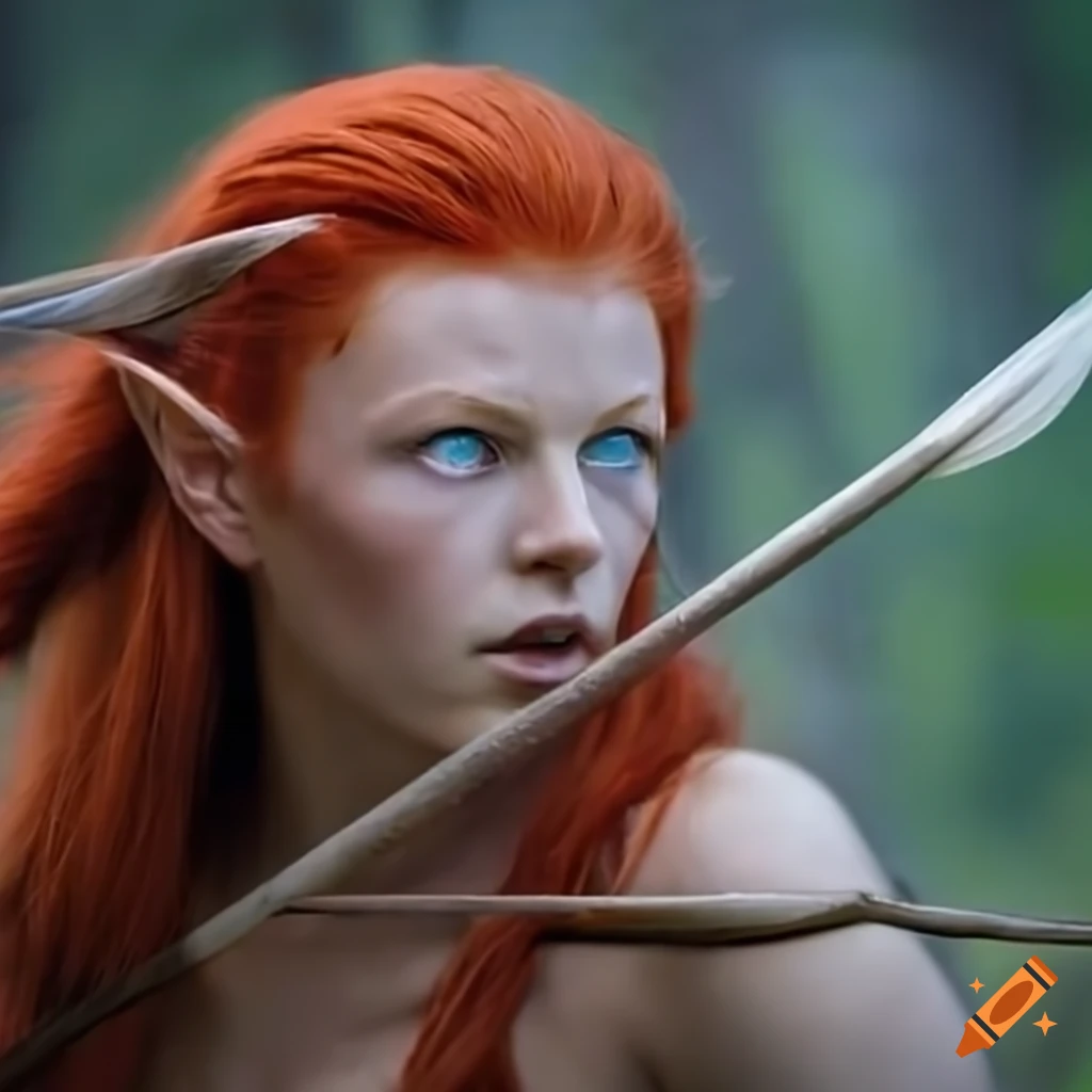 Elf warrior with red hair and blue eyes on Craiyon