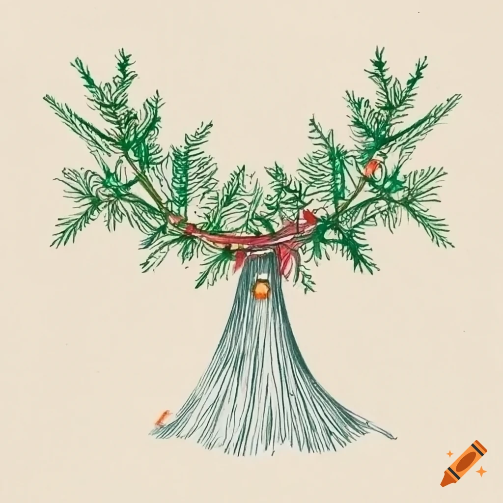 Illustration of a Christmas tree with a knife blade on Craiyon