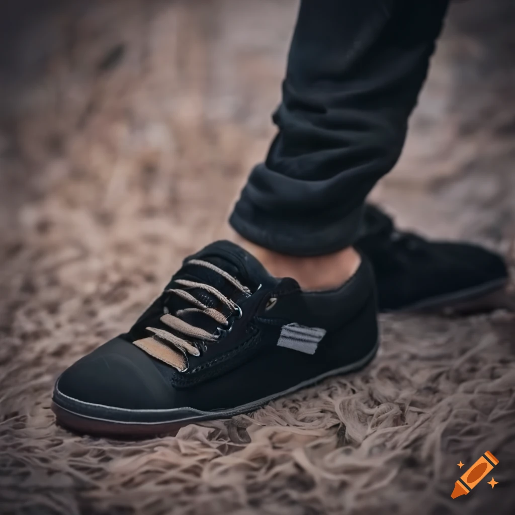Close-up of black etnies cinch shoes on a messy blanket on Craiyon
