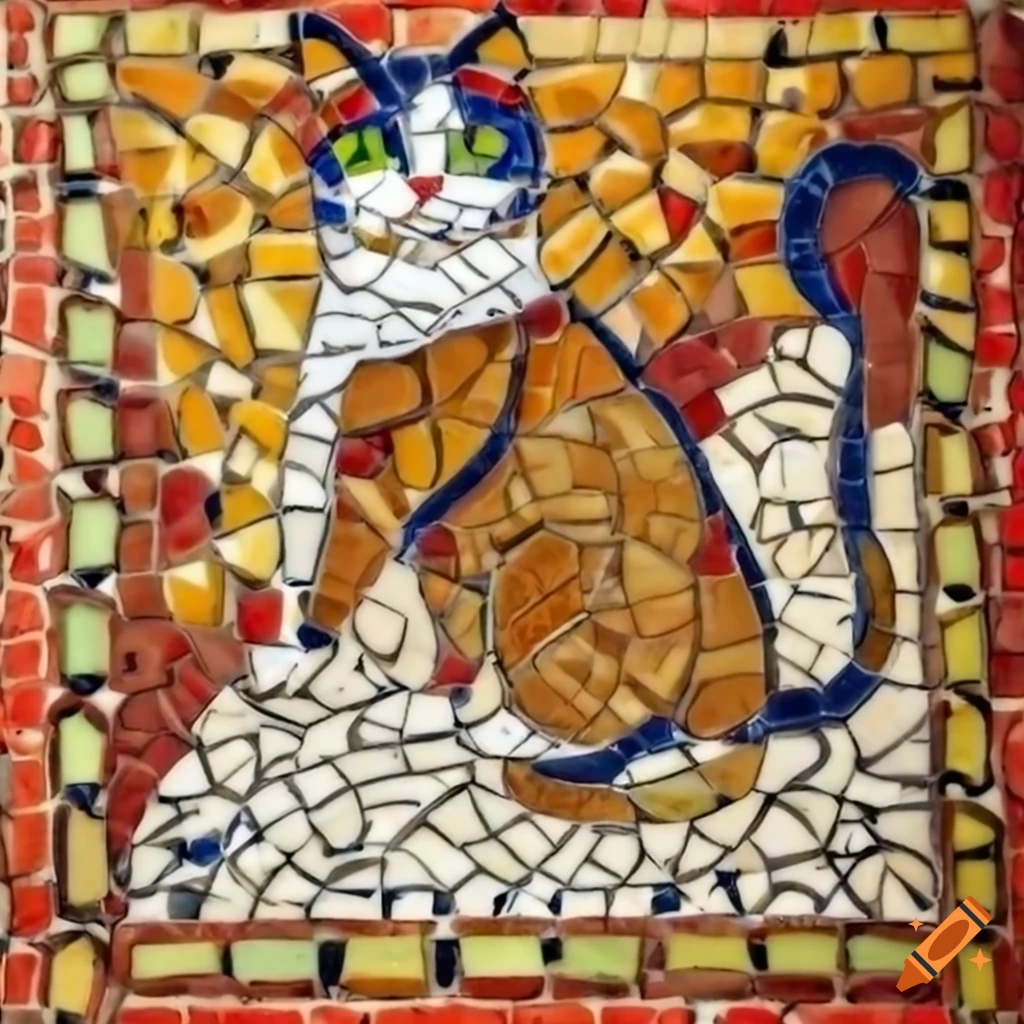 Mosaic of a cat with bread on Craiyon