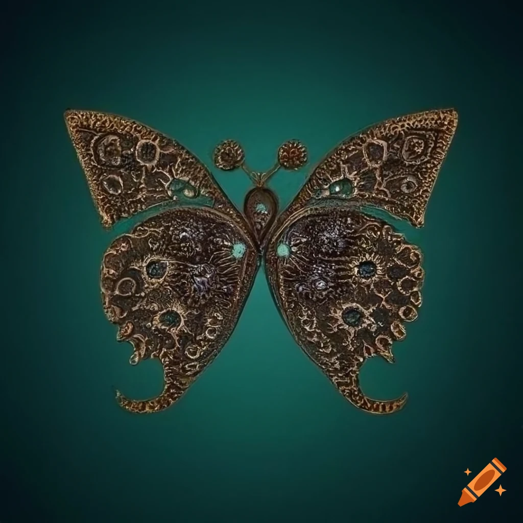 Corroded bronze butterfly axe artwork on Craiyon