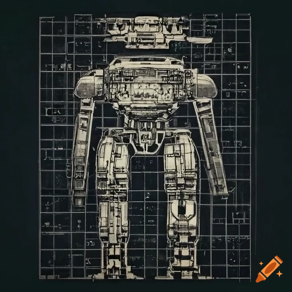 Detailed blueprint of a german wwii era robot on Craiyon