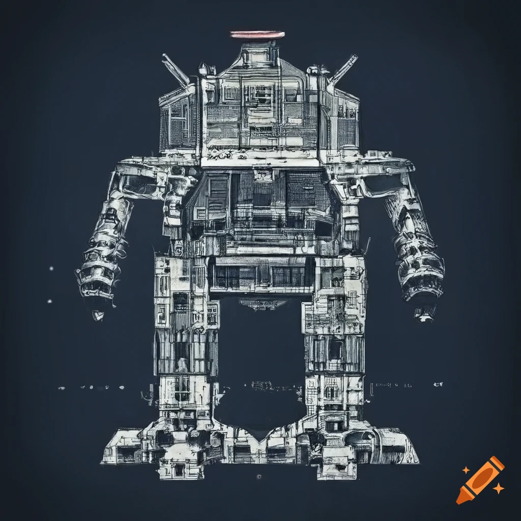 Detailed blueprint of a German mecha robot from World War 2 on Craiyon