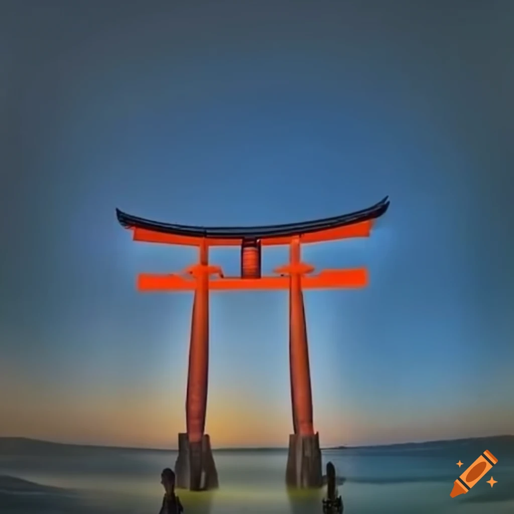 Wide angle shot of a futuristic japanese torii gate on Craiyon