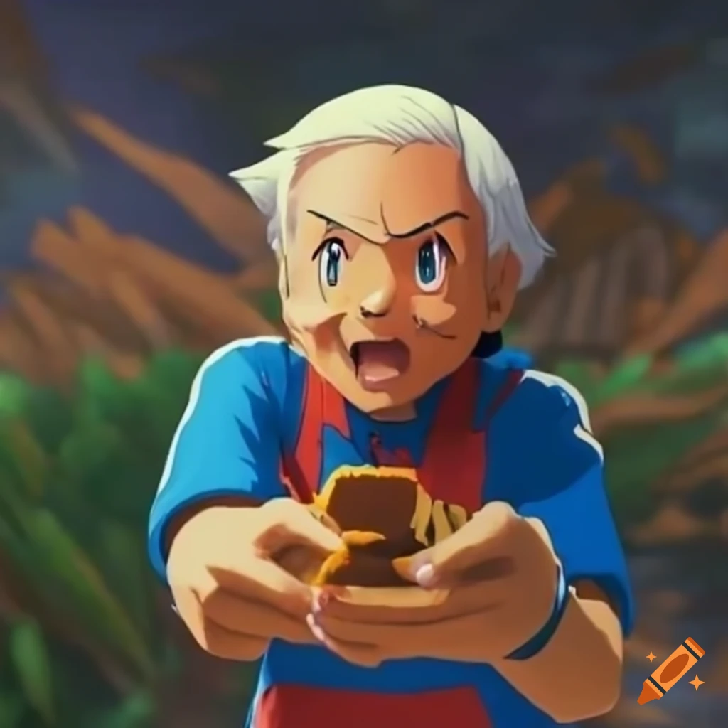 David Attenborough as Ash Ketchum in video game style on Craiyon