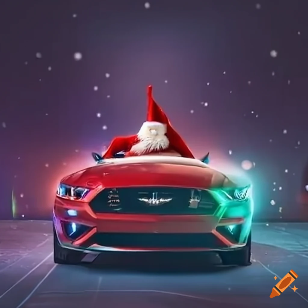 Santa claus in a mustang during christmas