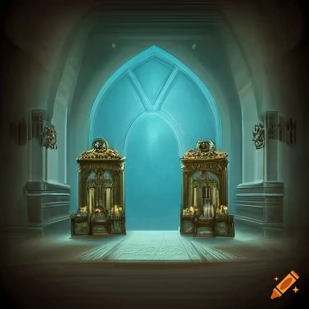 Celtic thrones in a grand hall with a crib