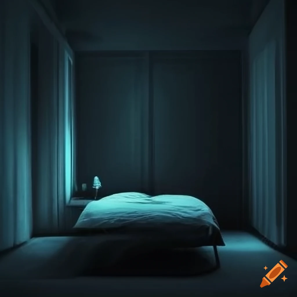 Artwork of a bed in a dark void