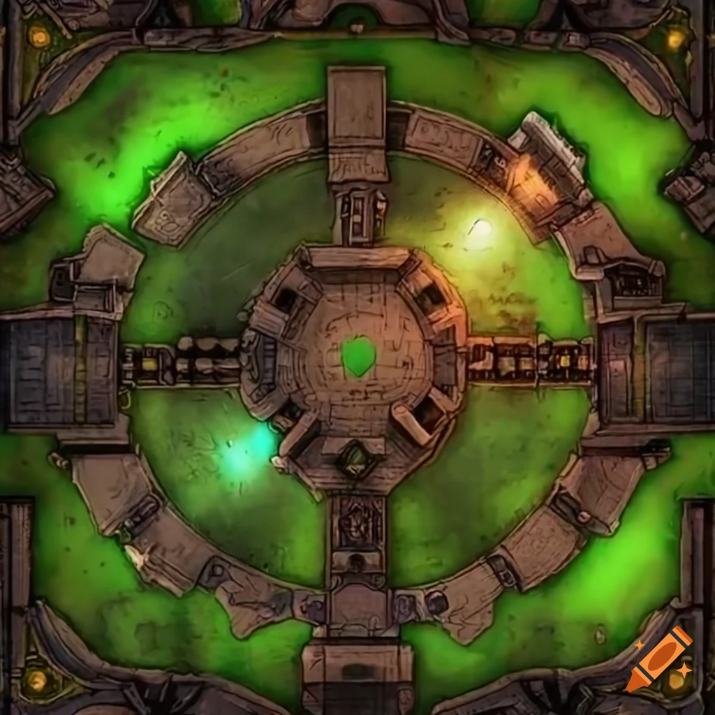 Detailed battlemap of an arcane-powered engine on Craiyon