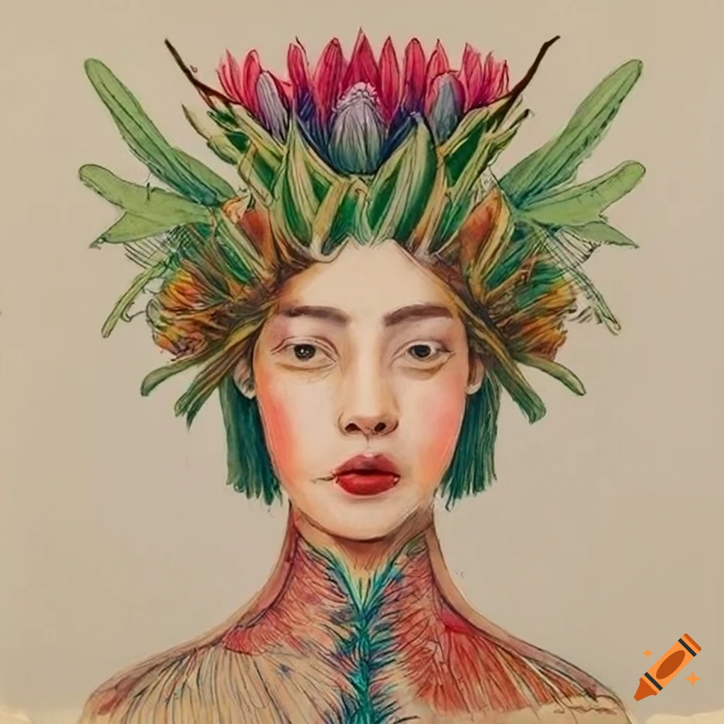 Ink illustration with coral, fish, and seashells on Craiyon