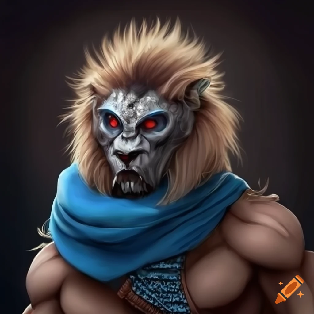 Digital artwork of a lion humanoid barbarian on Craiyon
