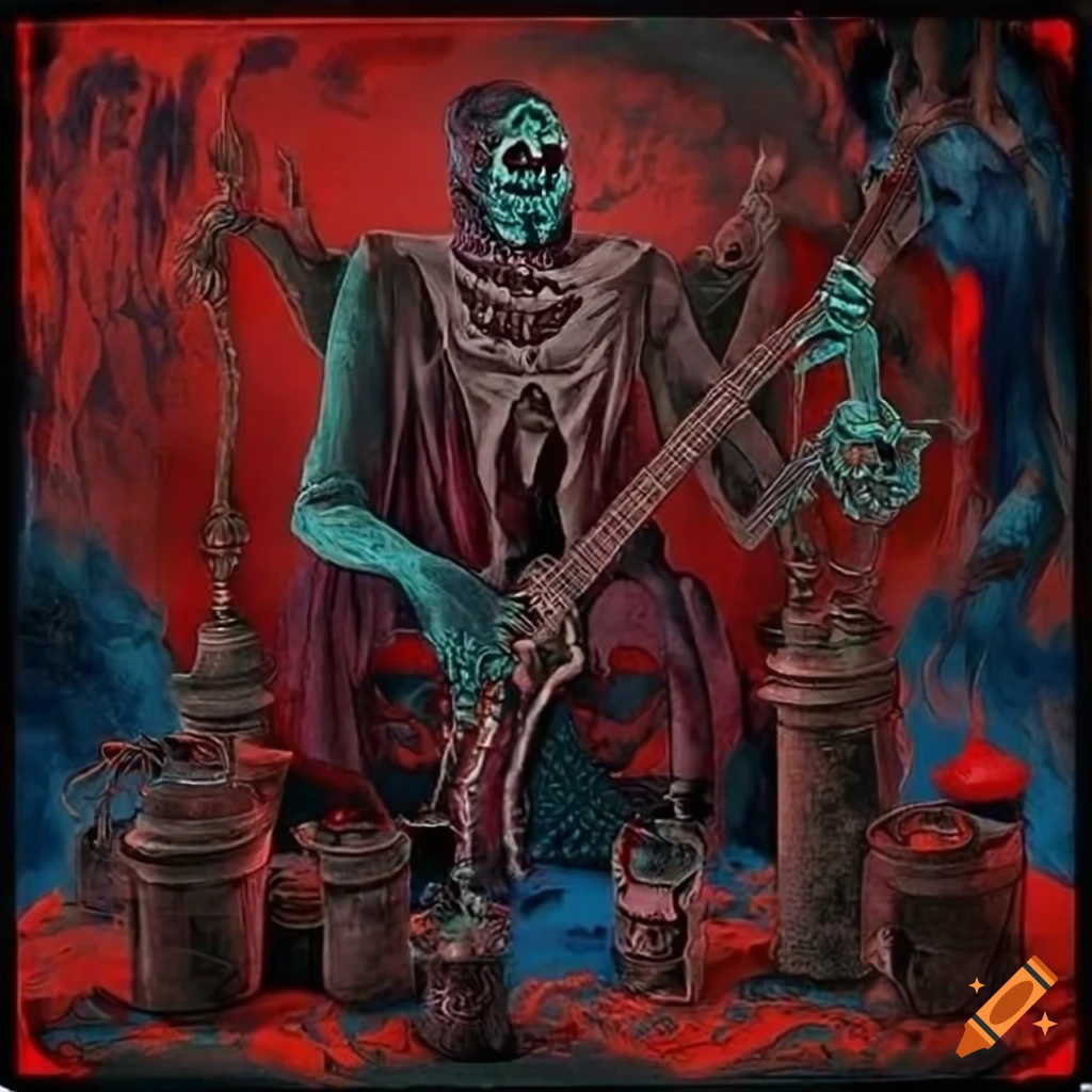 Heavy metal album cover with a trumpet player similar to iron maiden on ...