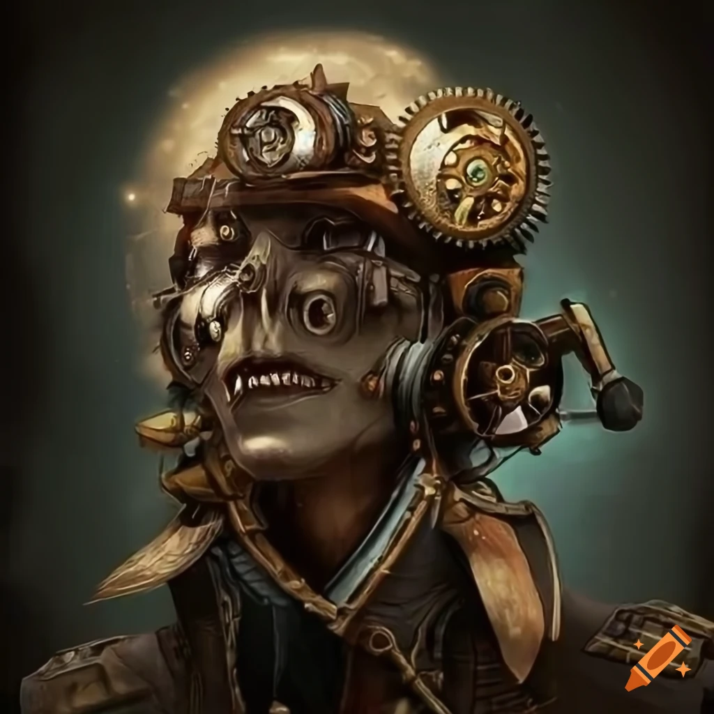Realistic steampunk magpie with gears