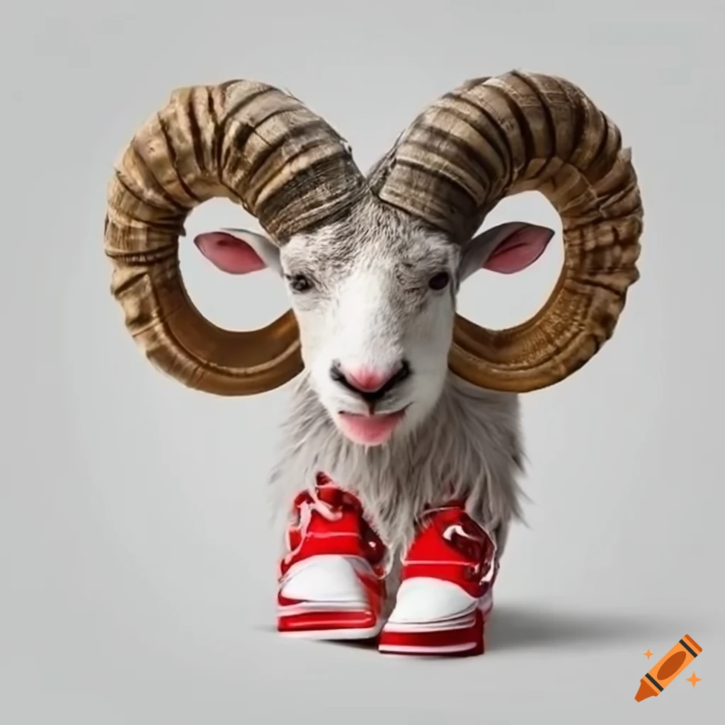 Ram animal with red and white shoes