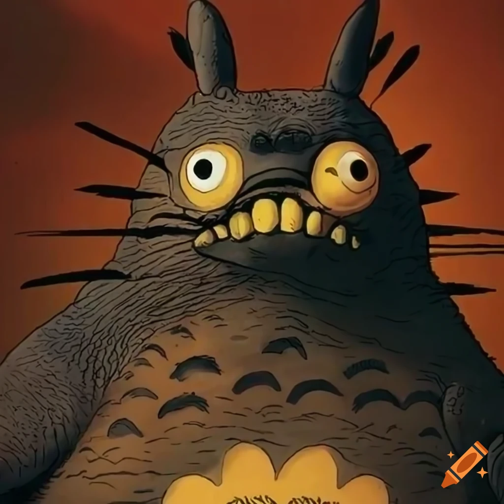 Noir style clash between godzilla totoro and garfield on Craiyon